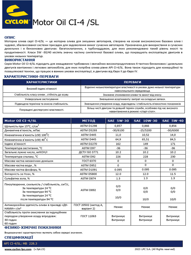 13 - тех.опис - cyclon Motor Oil 5w30 5w40 10w30 | PDF
