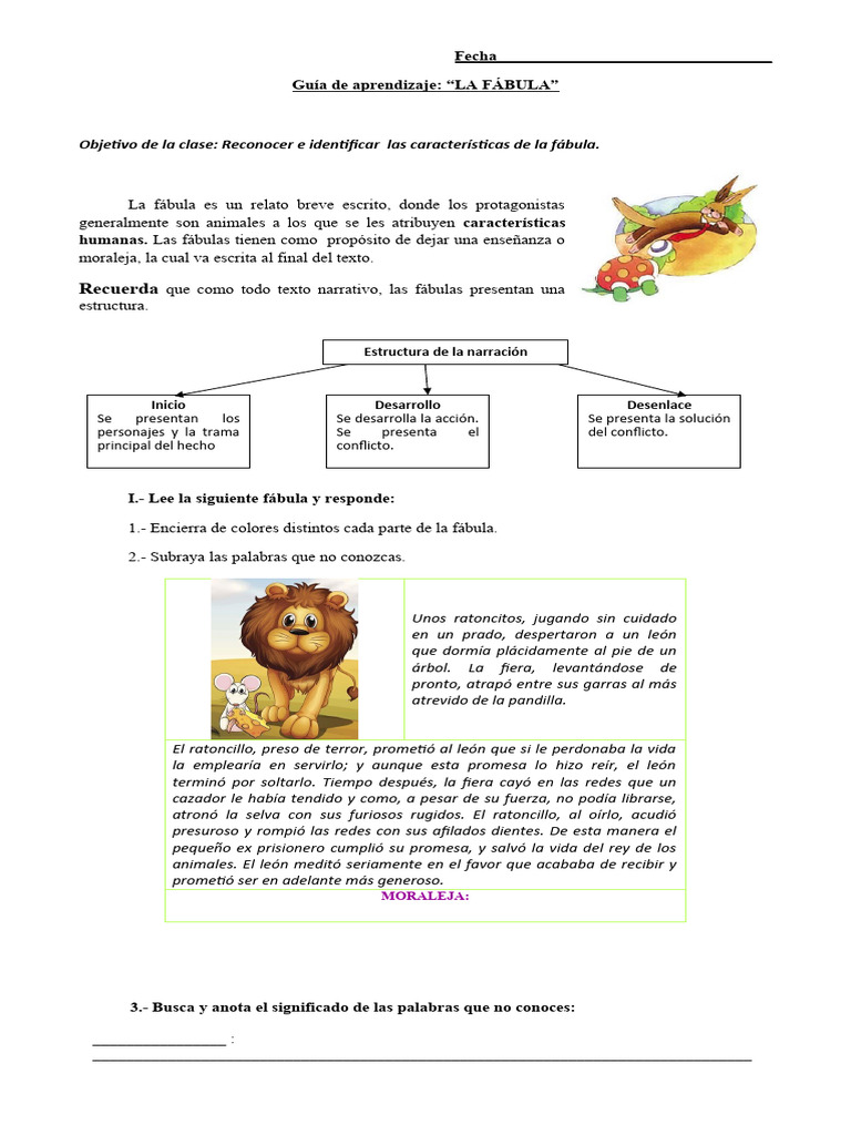 Guía de Actividades La Fábula | PDF | Fábula | Poesía