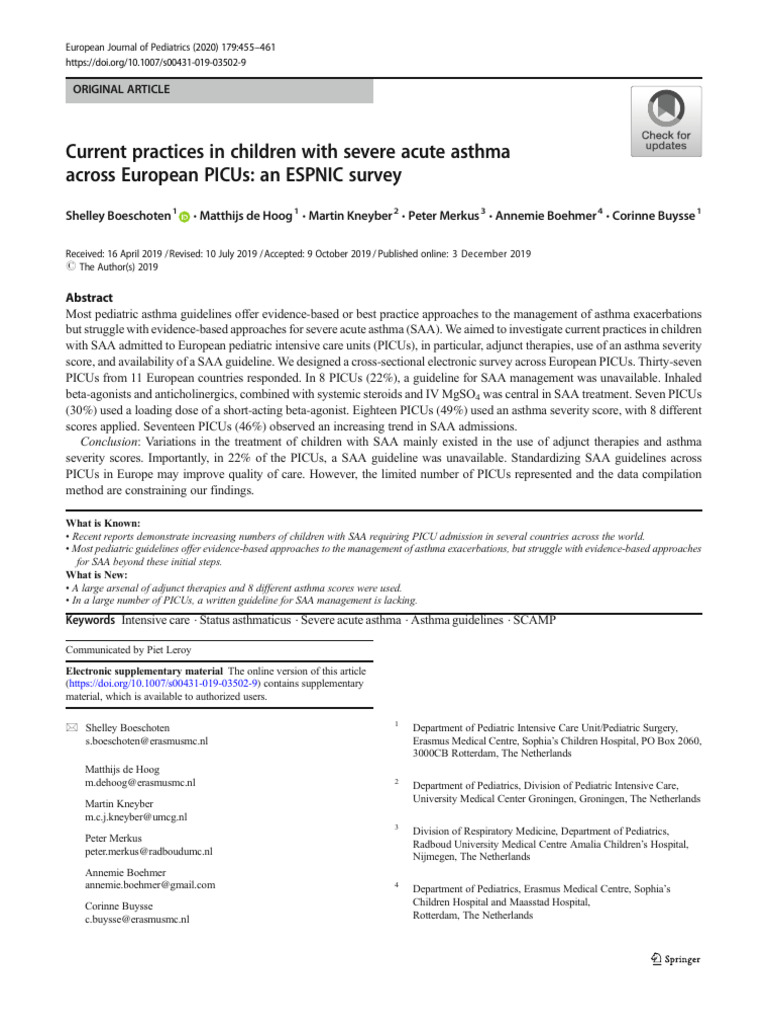 Current Practices in Children With Severe Acute Asthma Across European PICUs | PDF | Asthma ...