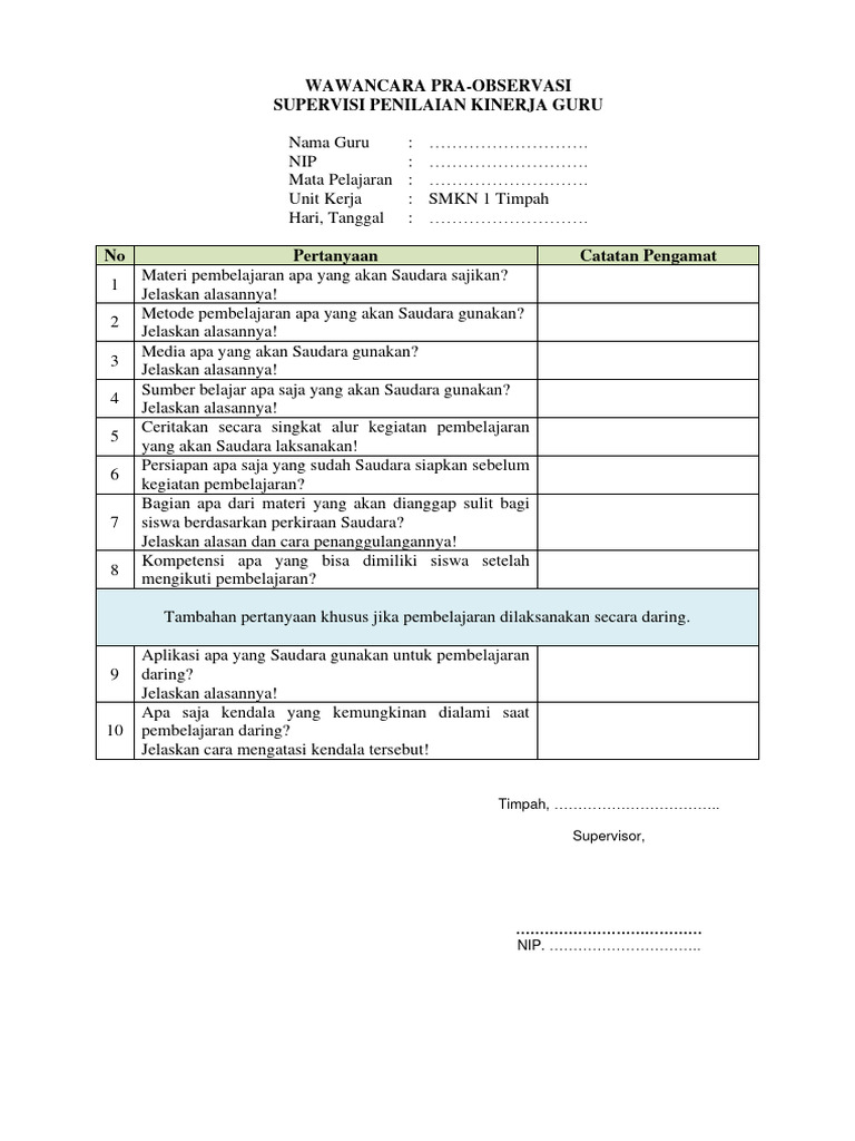 Instrumen Supervisi Kurikulum Merdeka | PDF