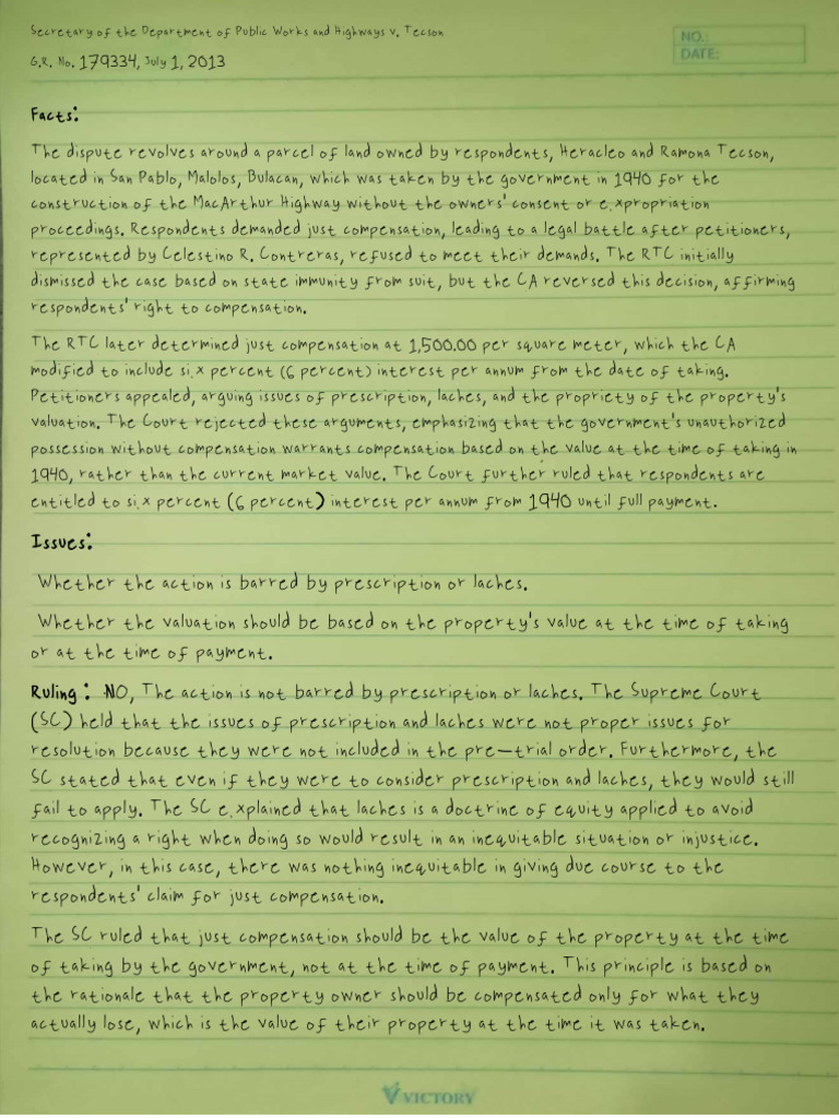 Secretary of The Department of Public Works and Highways V Tecson | PDF