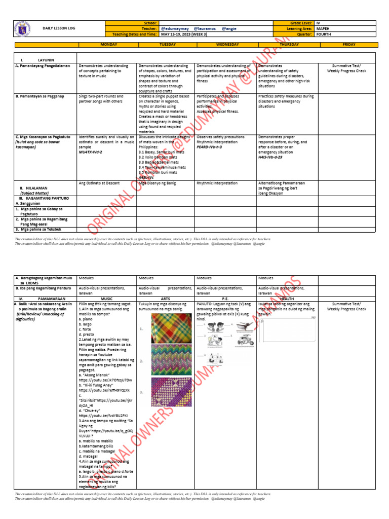 DLL - MAPEH 4 - Q4 - W3 - New@edumaymay@lauramos@angie | PDF