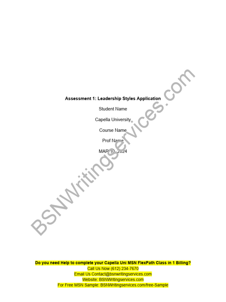NURS FPX 5007 Assessment 1 Leadership Styles Application | PDF ...