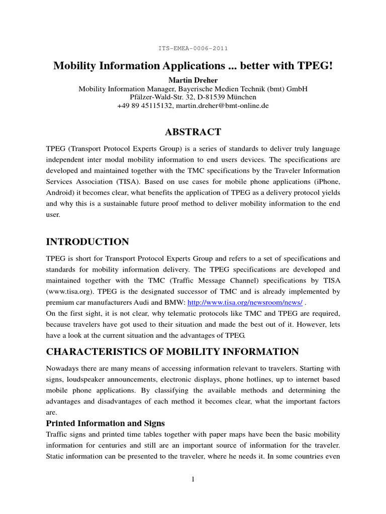 Mobility Information Applications ... Better With TPEG!: Martin Dreher ...