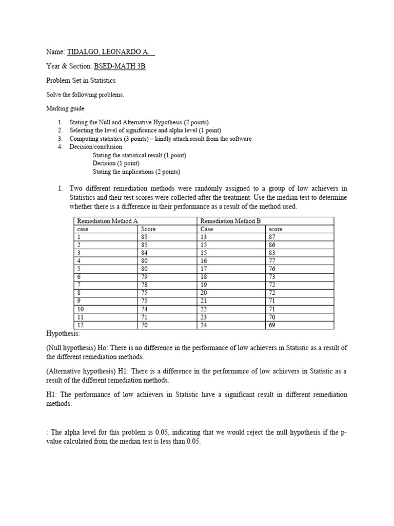 Statistics Problem Set Analysis | PDF | Type I And Type Ii Errors ...