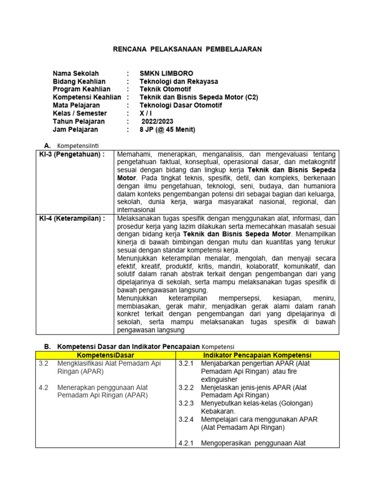 RPP 2. Alat Pemadam Api Ringan (APAR) ) | PDF