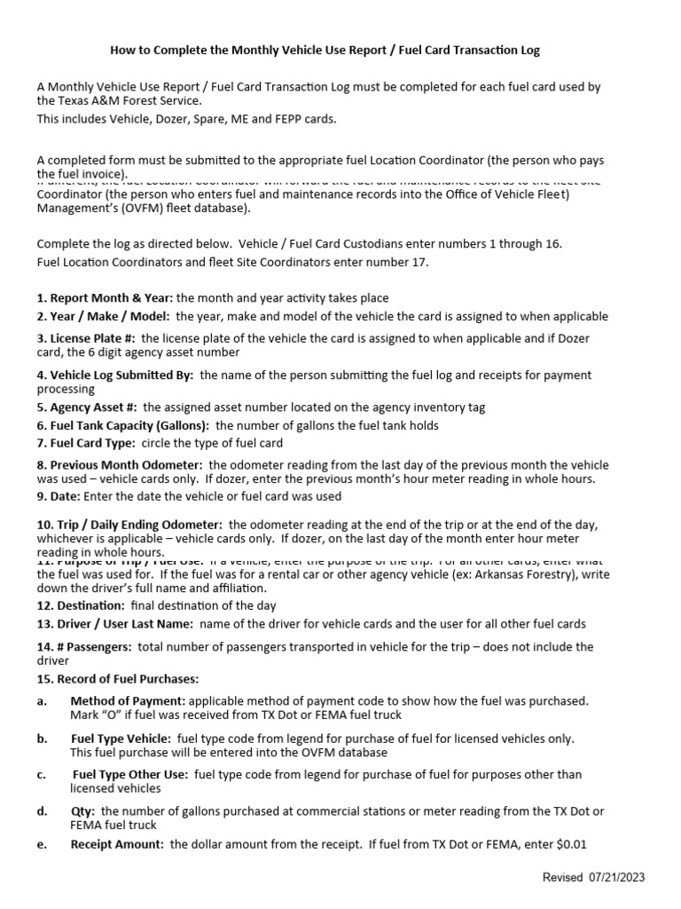 Monthly Vehicle Use RPT - Fuel Card Trans Log | PDF | Receipt | Payments