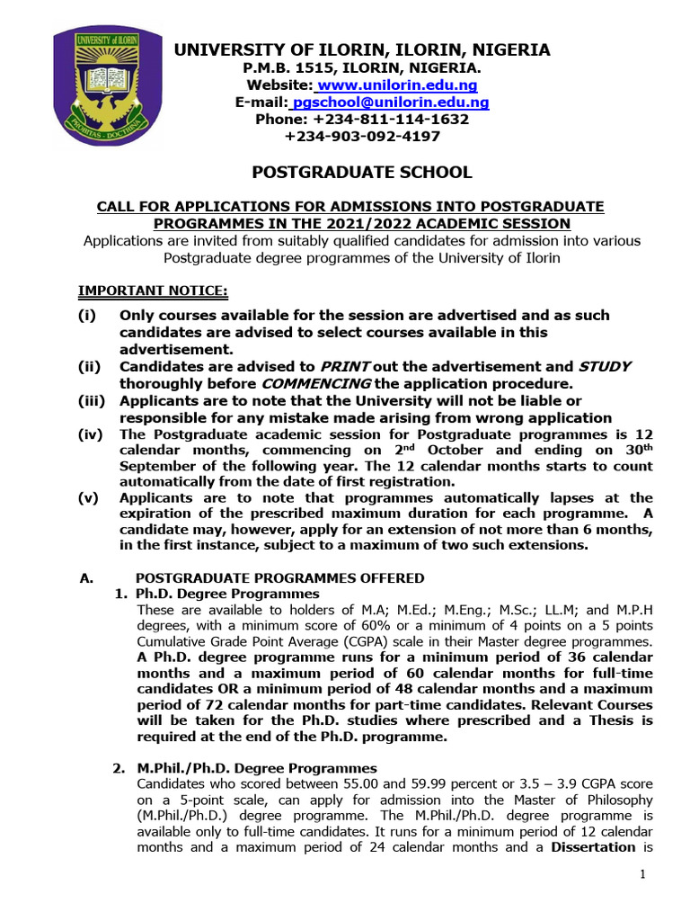 PG Advert 2022 - Revised2 1 | PDF | Academic Degree | Postgraduate ...