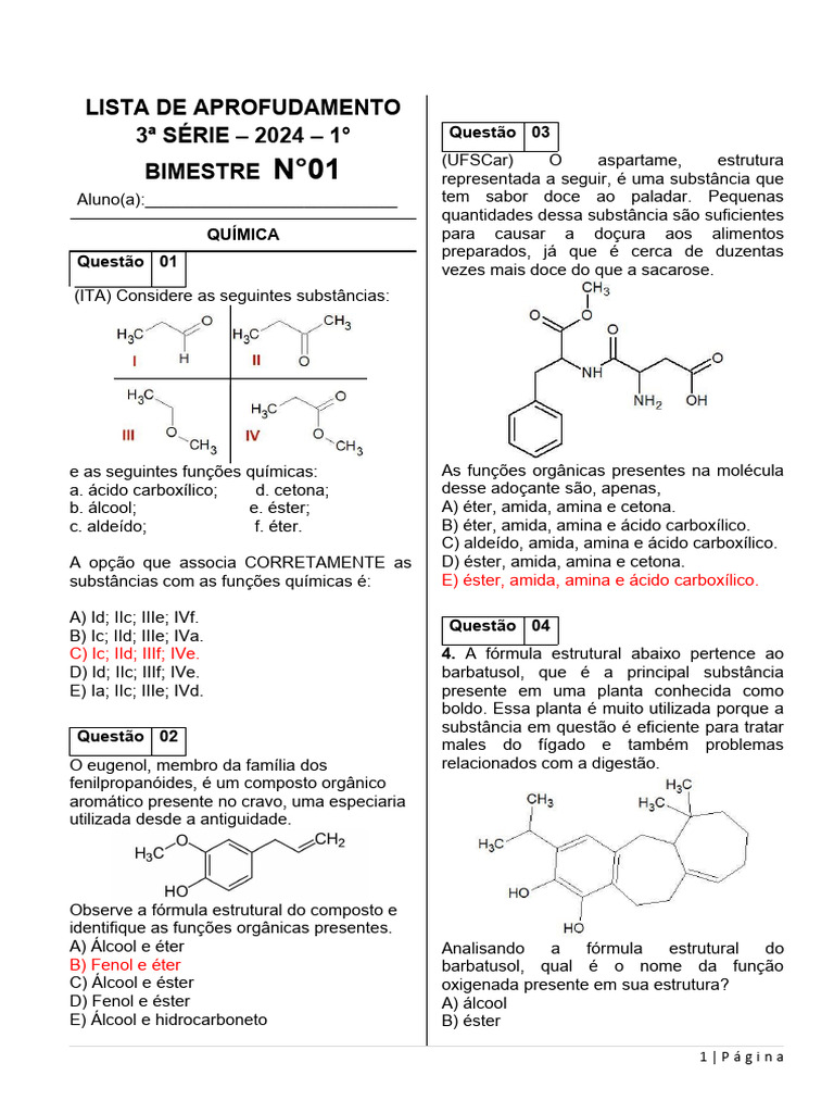 Atividade - Grupos Funcionais - Gabaritado | PDF | Éster | Aldeído