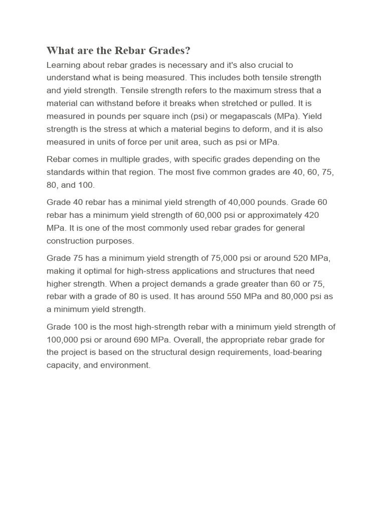 What Are The Rebar Grades | PDF