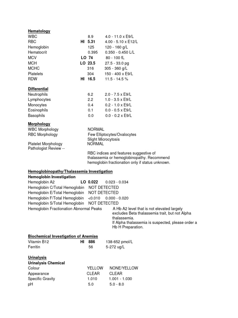 Blood Test Results | PDF | White Blood Cell | Hemoglobin