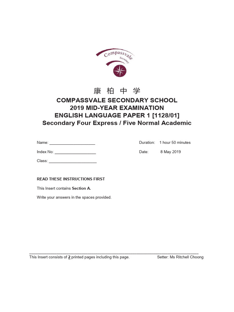 2019 Sec 4 English SA1 Compassvale Secondary | PDF