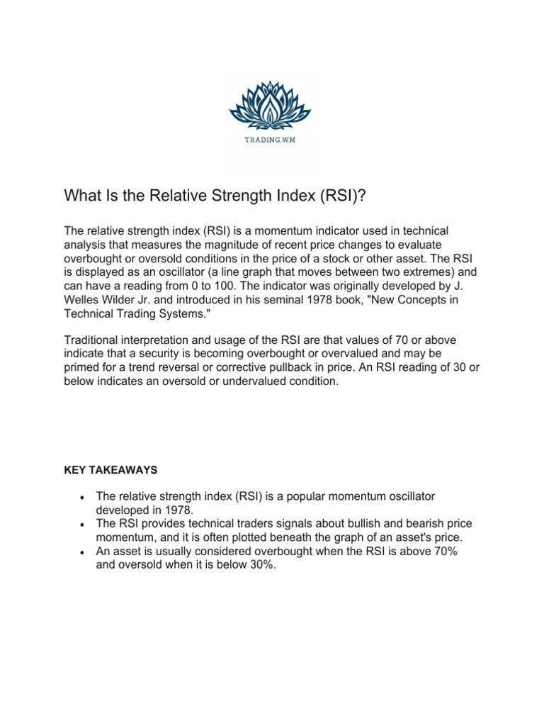 Relative Strength Index Rsi Pdf Market Economics Investing