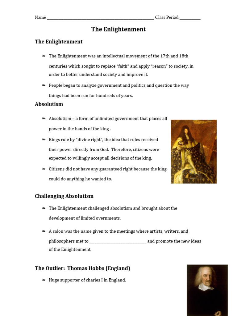 Enlightenment Guided Notes | PDF | Age Of Enlightenment | Social Contract