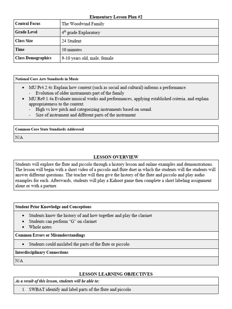 Elementary Lesson Plan 2 | PDF | Lesson Plan | Learning