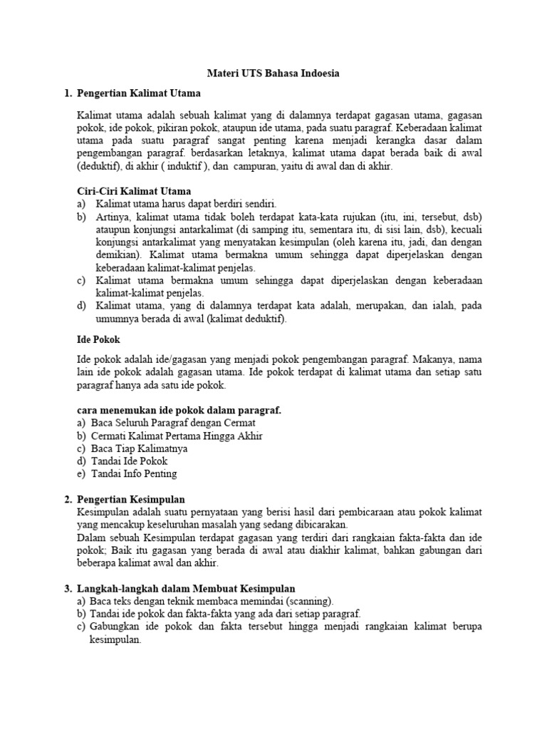 Materi UTS Bahasa Indoesia | PDF