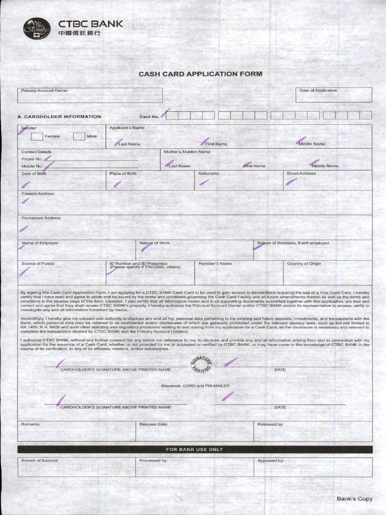 CTBC CASH CARD APPLICATION FORM | PDF