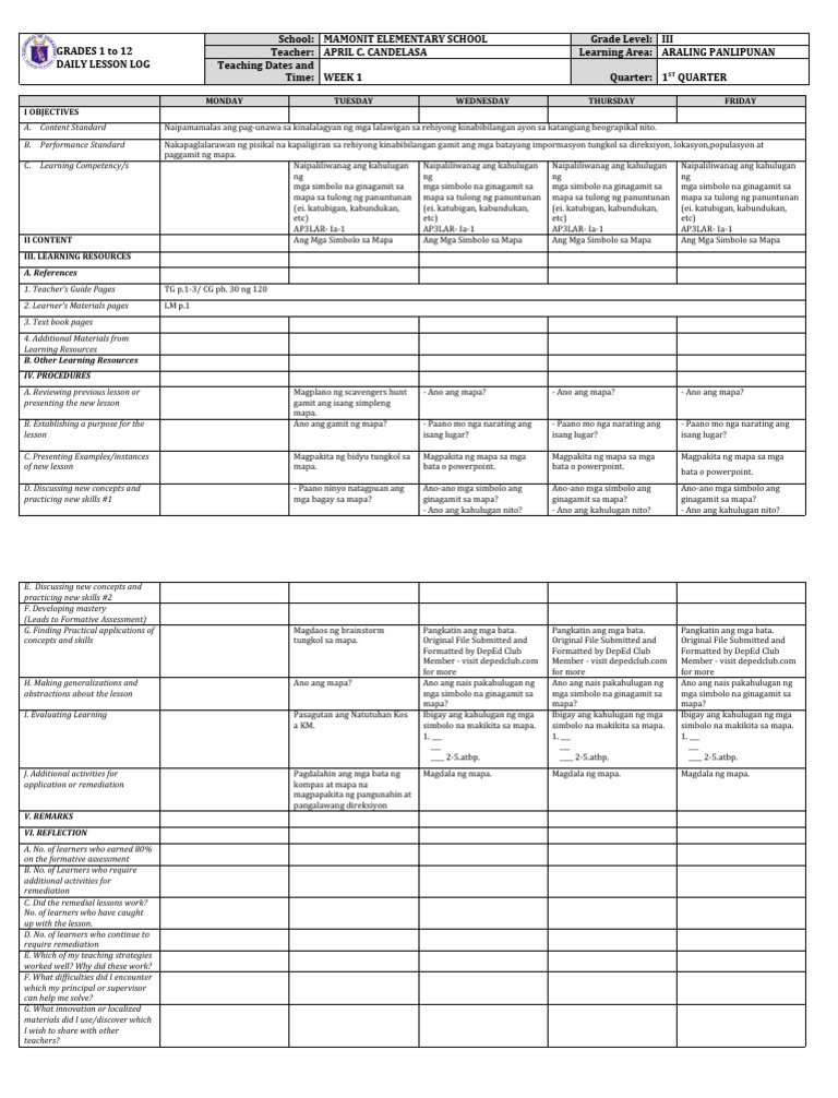 DLL - Ap 3 - Q1 - W1 | PDF