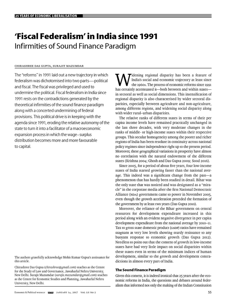Fiscal Federalism in India Since 1991 | PDF | Taxes | Direct Tax