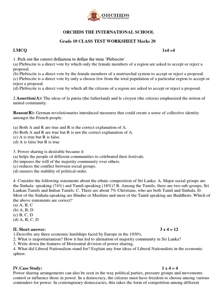 Sst G-10 Ct1 Qp Worksheet (1) | PDF | Democracy | Political Ideologies