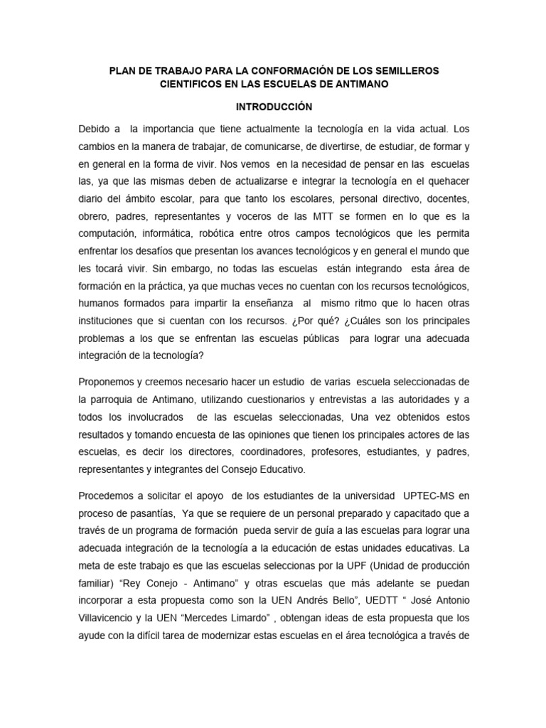 Semilleros Cientificos en Las Escuelas de Antimano | PDF | Escuelas ...