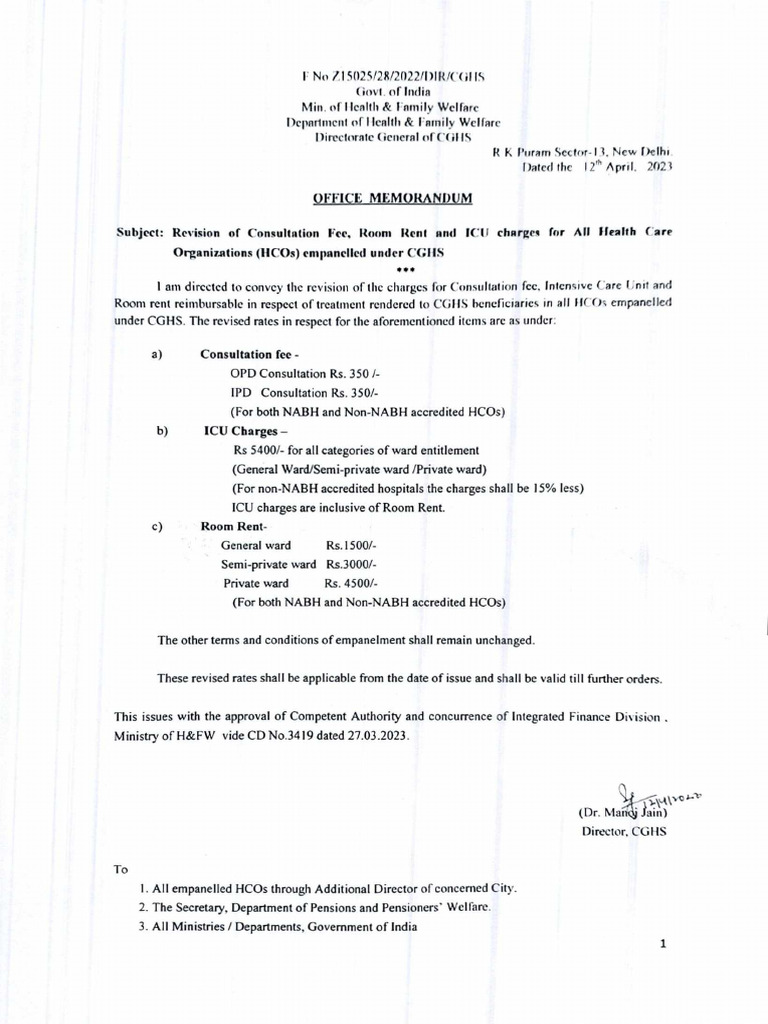 Revised CGHS Rates For IPD - 21-04-2023 | PDF | Government
