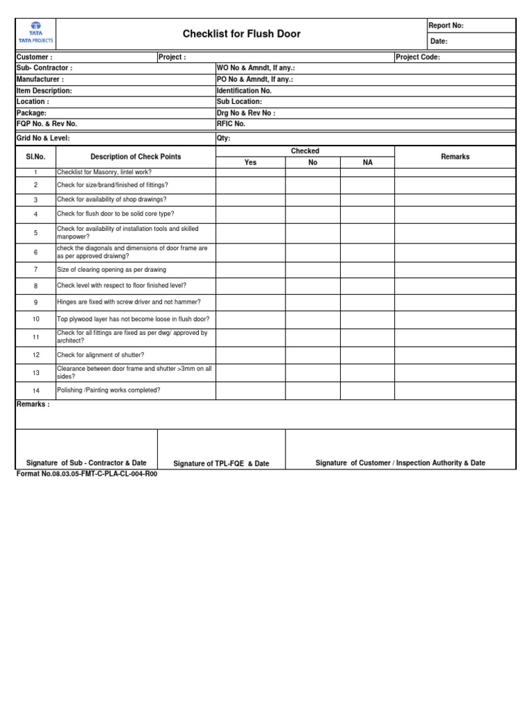 Checklist For Flush Door | PDF | Door