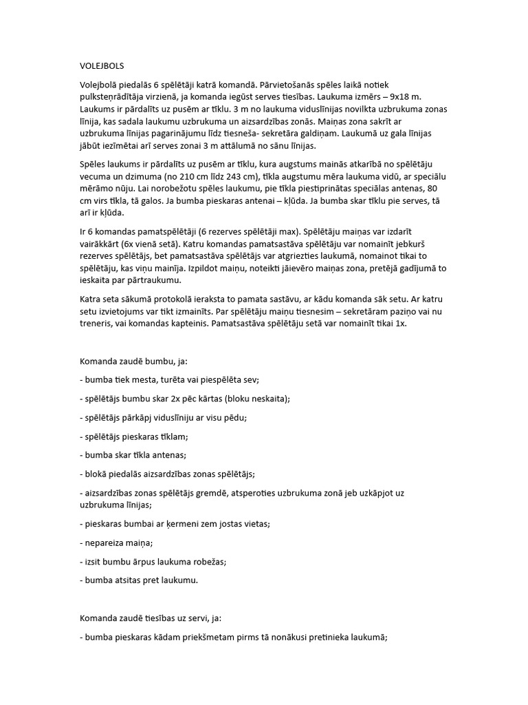 VOLEJBOLS Noteikumi | PDF