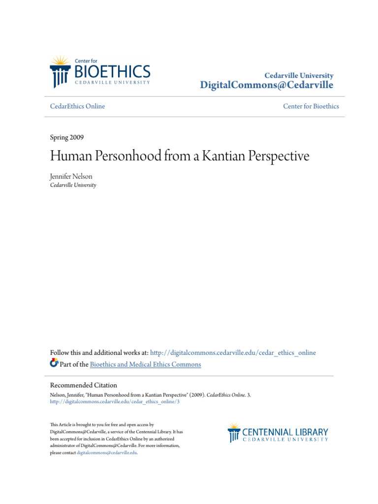 Kantian View on Human Personhood | PDF | Immanuel Kant | Noumenon