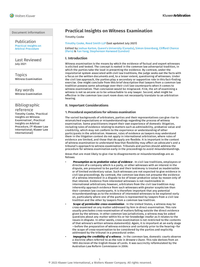 Practical Insights on Witness Examination | PDF | Witness | Evidence (Law)