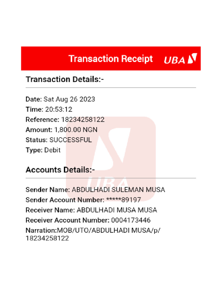 Transaction-receiptSat Aug 26 2023ABDULHADI SULEMAN MUSA | PDF