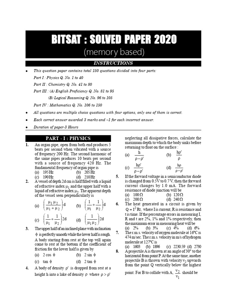 BITSAT 2020 Solved Paper Analysis | PDF | Sulfate | Silicon Dioxide