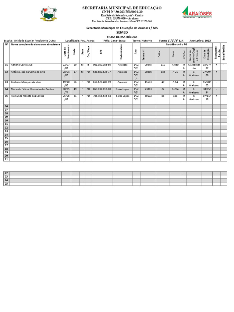 Ficha de Matricula Atualizada Assinado | PDF