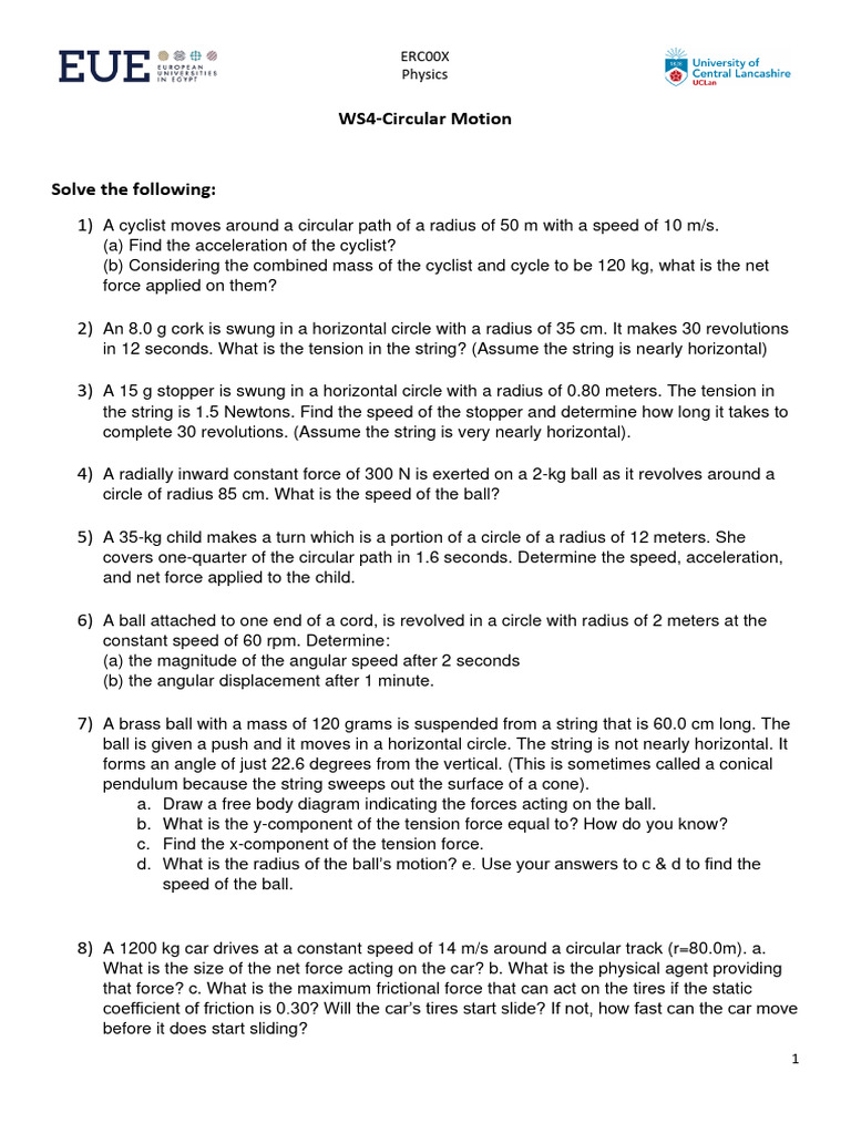 WS4 CircularMotion | Download Free PDF | Force | Acceleration