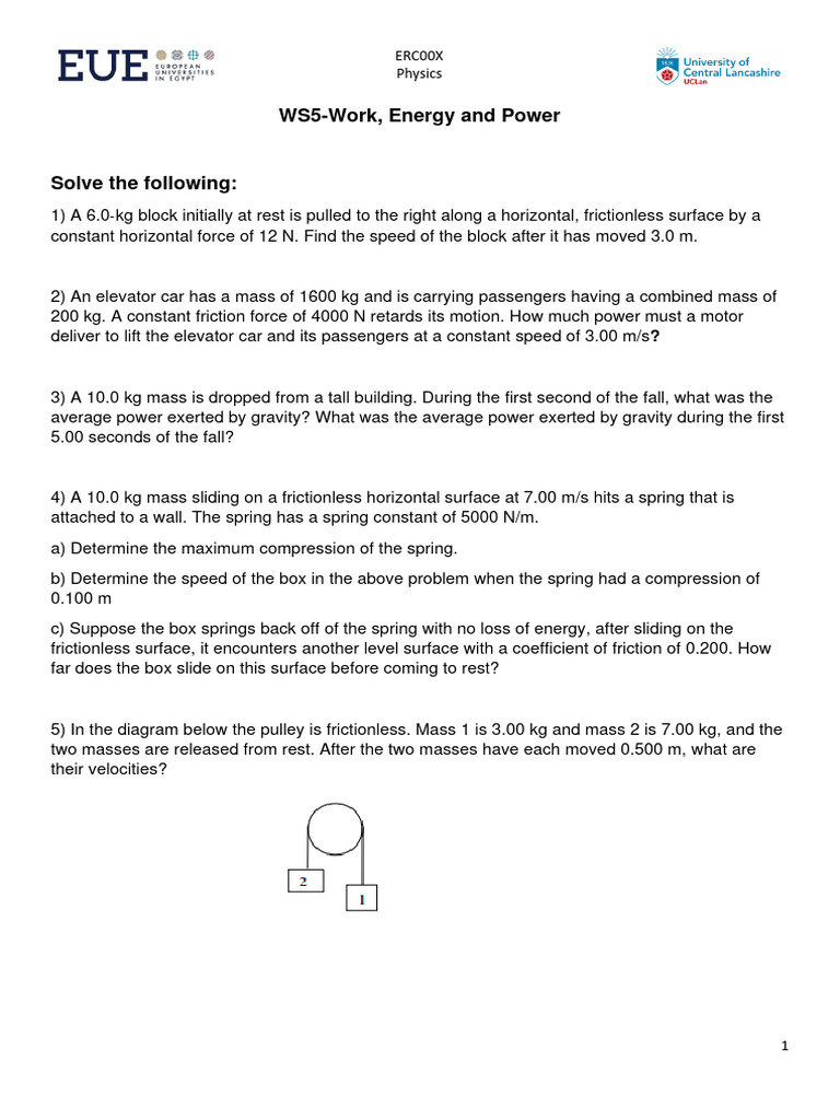 WS5_Work, Energy, Power | PDF | Friction | Force
