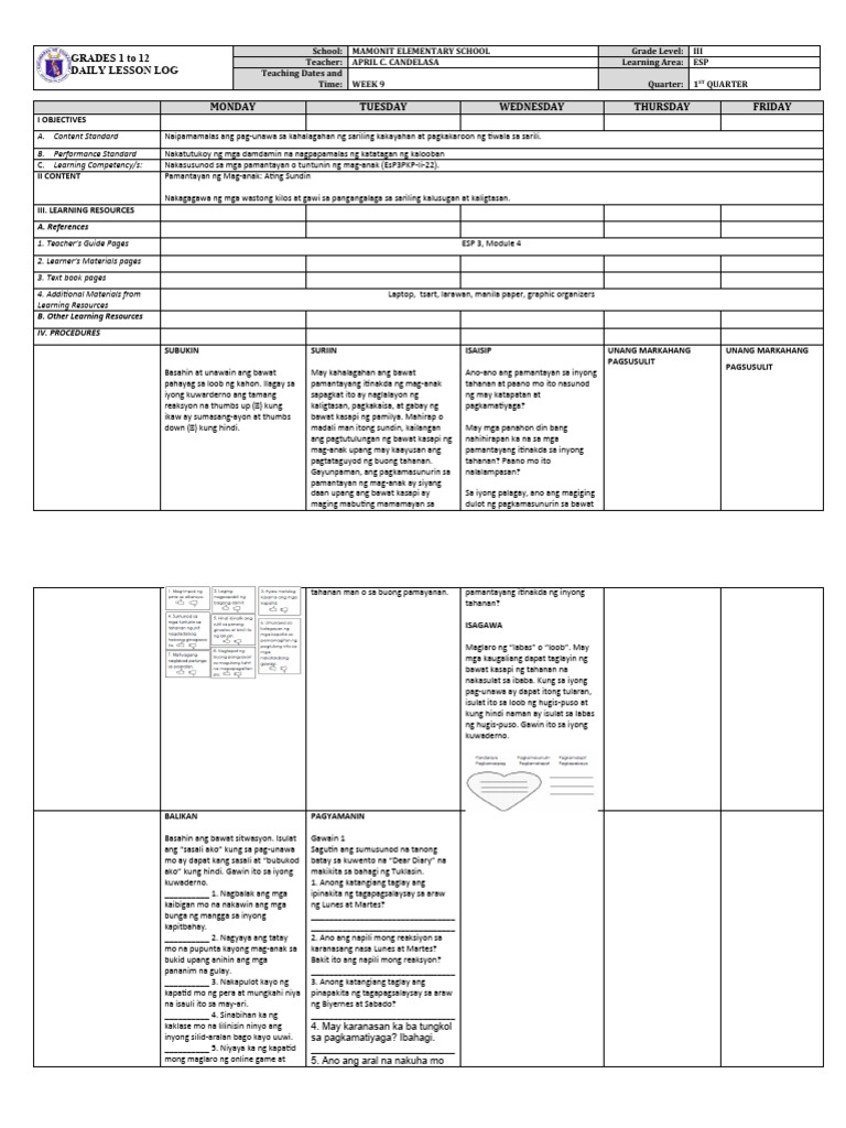 DLL - Esp 3 - Q1 - W10 | PDF