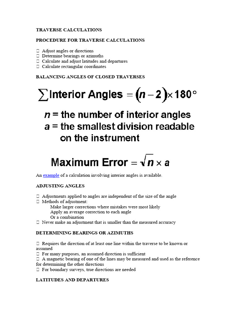 Traverse Calculations and Adjustments Guide | PDF | Latitude | Angle