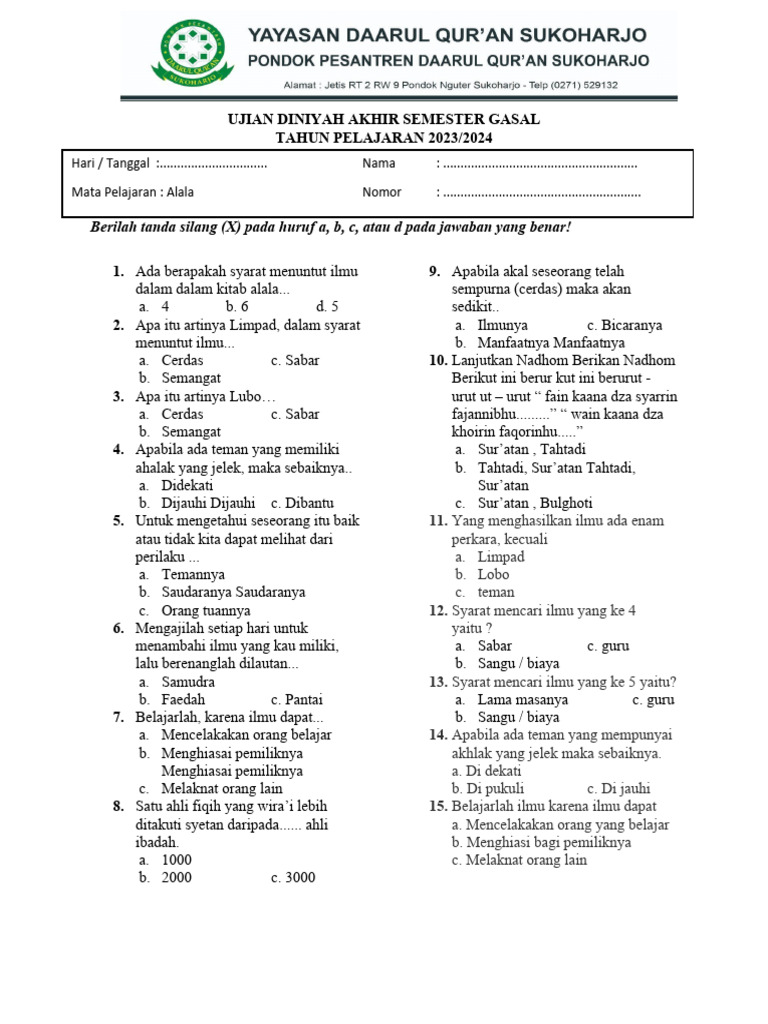 Soal Alala Kls 7 Prin 9 | PDF