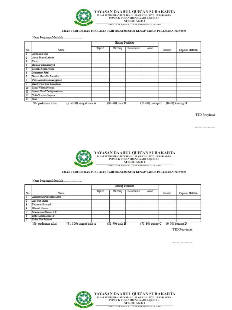 Prangko Ujian Tahfidz Print 3 | PDF