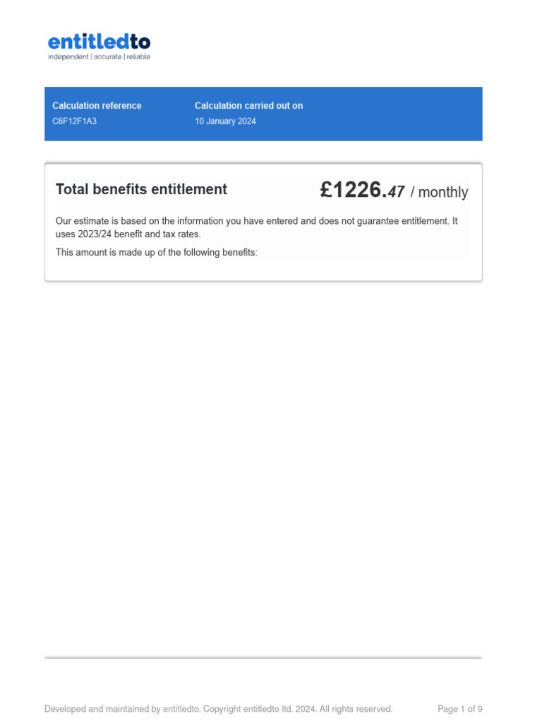 Total Benefits Entitlement: / Monthly | PDF | Cost Of Living | Welfare