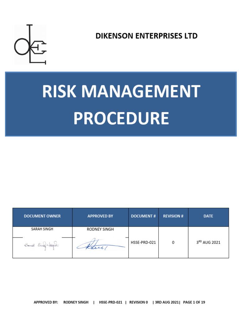 Risk Management Procedure | PDF | Risk | Risk Management