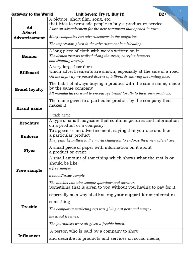 B2+ Unit 7 | PDF | Advertising | Linguistics