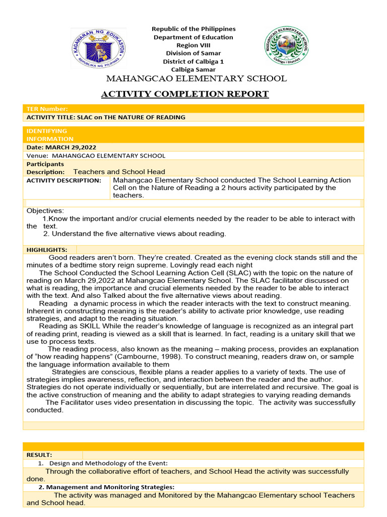 ACR ON SLAC NATURE OF READING | PDF | Learning | Knowledge