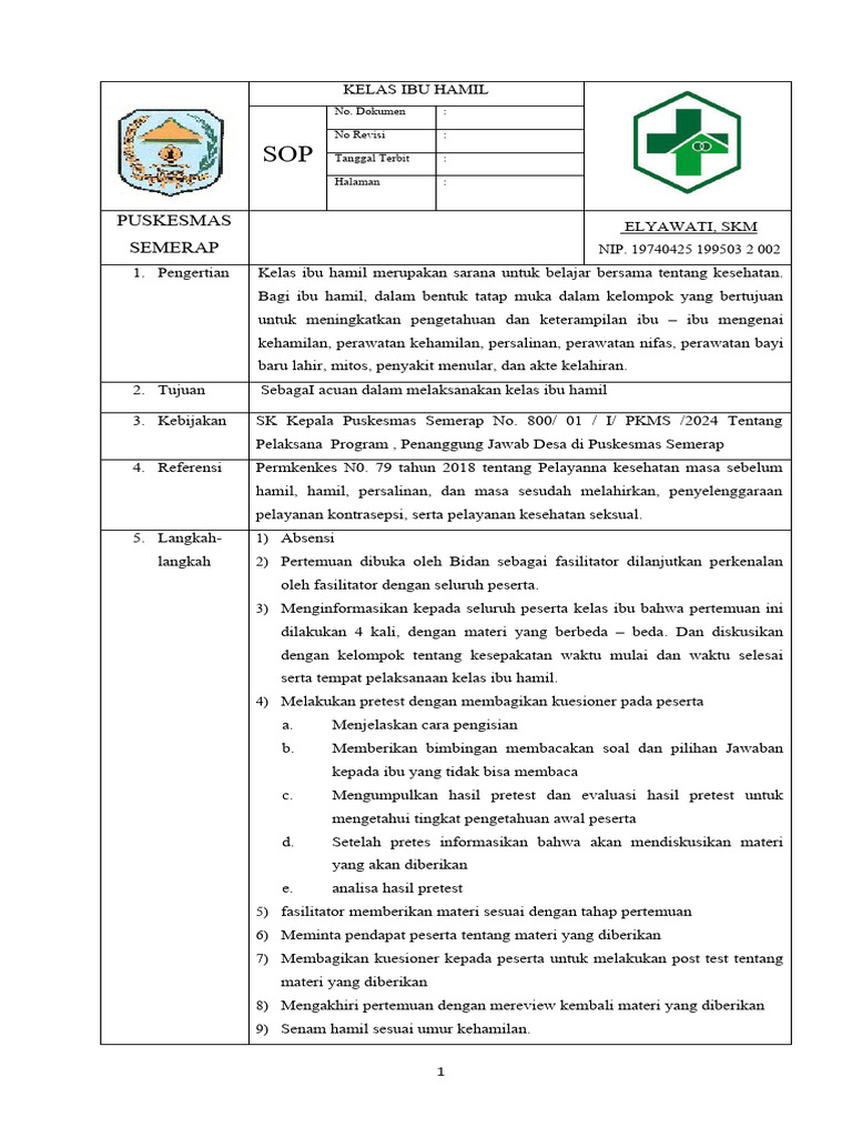 Sop Kelas Ibu Hamil | PDF