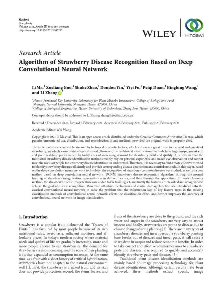 Ma Et Al 2021 Algorithm Of Strawberry Disease Recognition Based On Deep Convolutional Neural