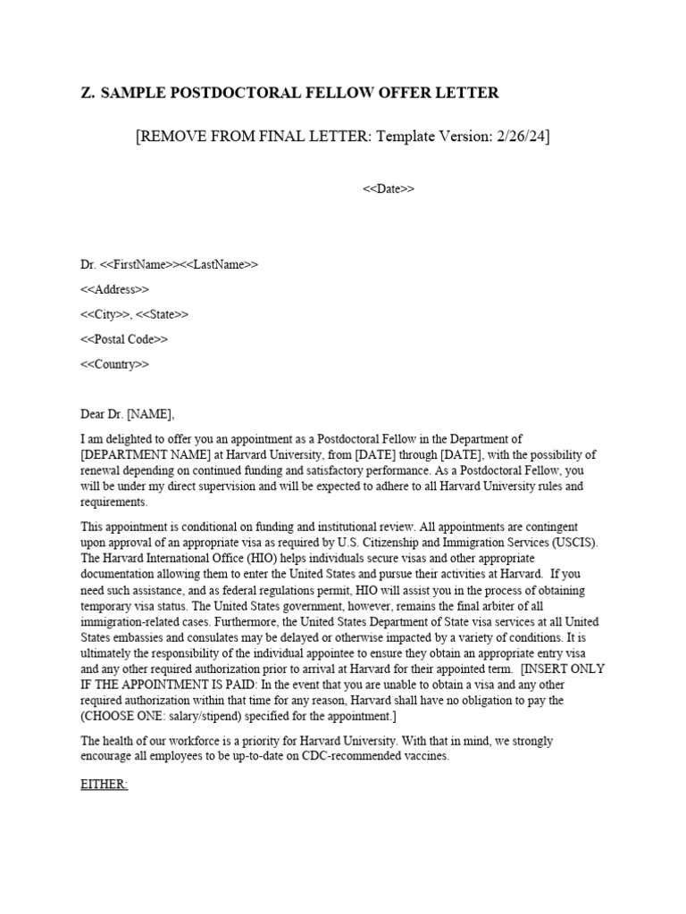 15z Postdoc Offer Letter W Edits For Ay 23-24 | PDF | Travel Visa | Taxes