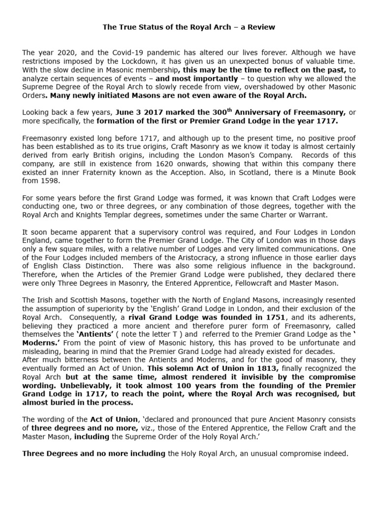 True Status of The Royal Arch | PDF | Freemasonry | Fraternities