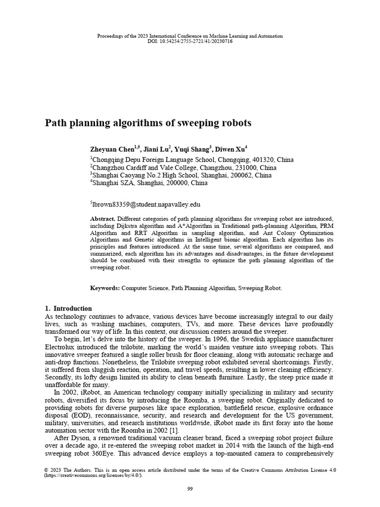 Path Planning Algorithms of Sweeping Robots | PDF | Theoretical Computer Science | Applied ...