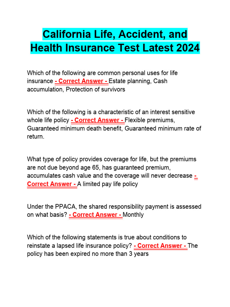 California Life Insurance Test | PDF | Insurance | Life Insurance