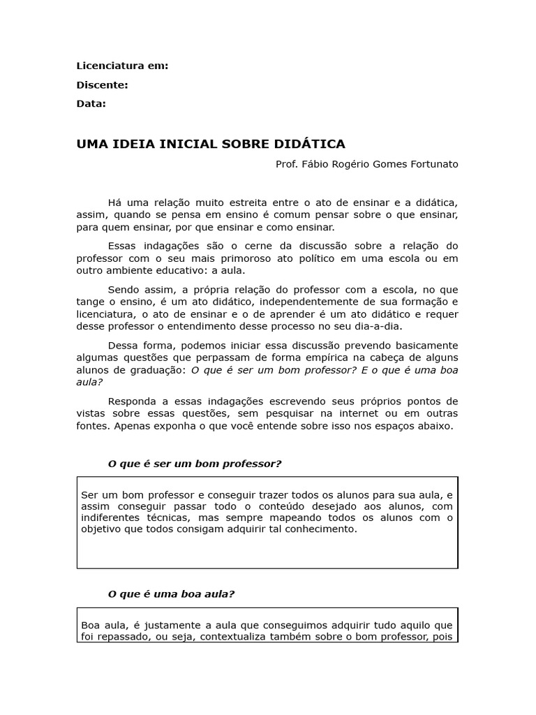 O Que É Ser Um Bom Professor e Uma Boa Aula | PDF